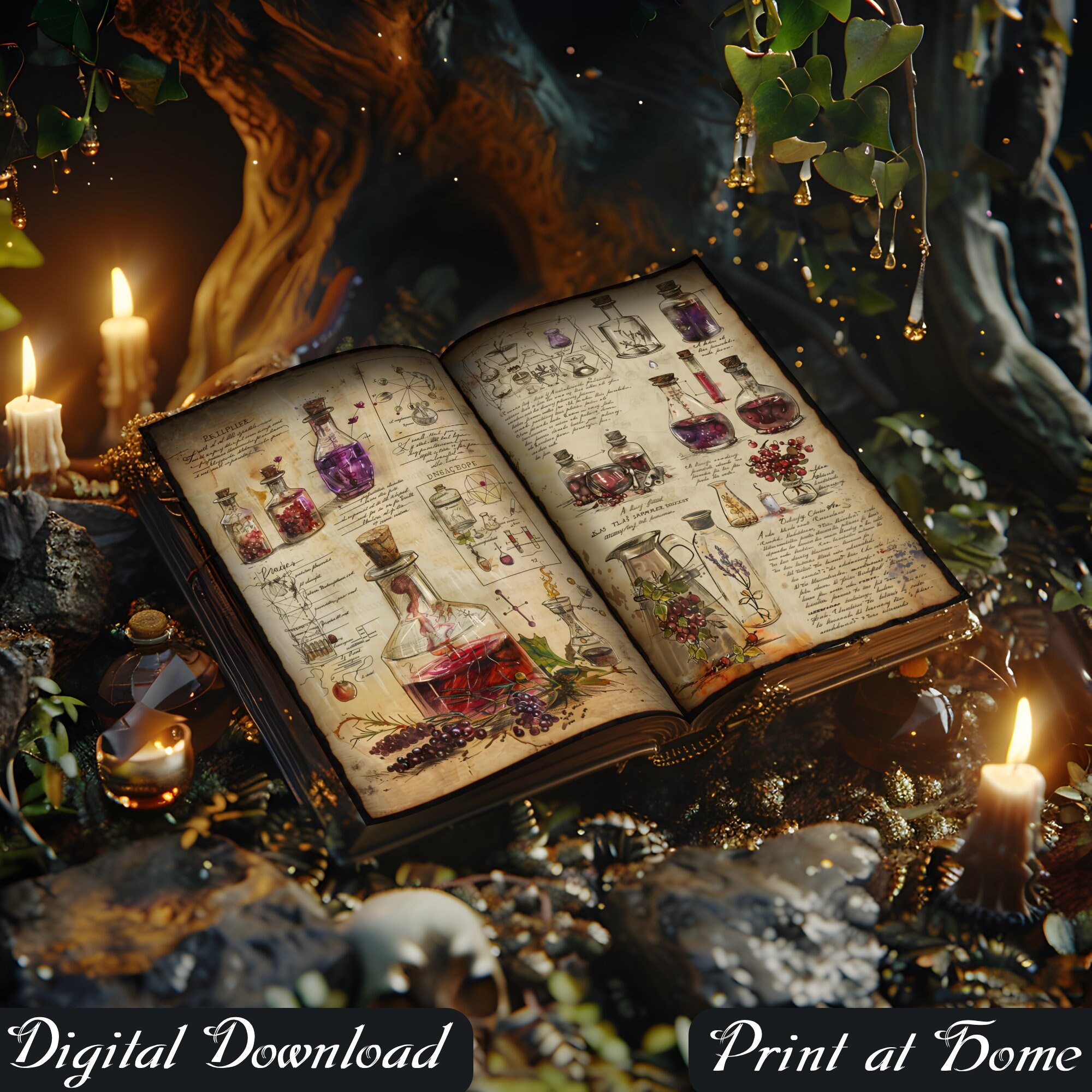 Magical Potion Recipes Junk Journal Pages, Apothecary Scrapbook Paper ...