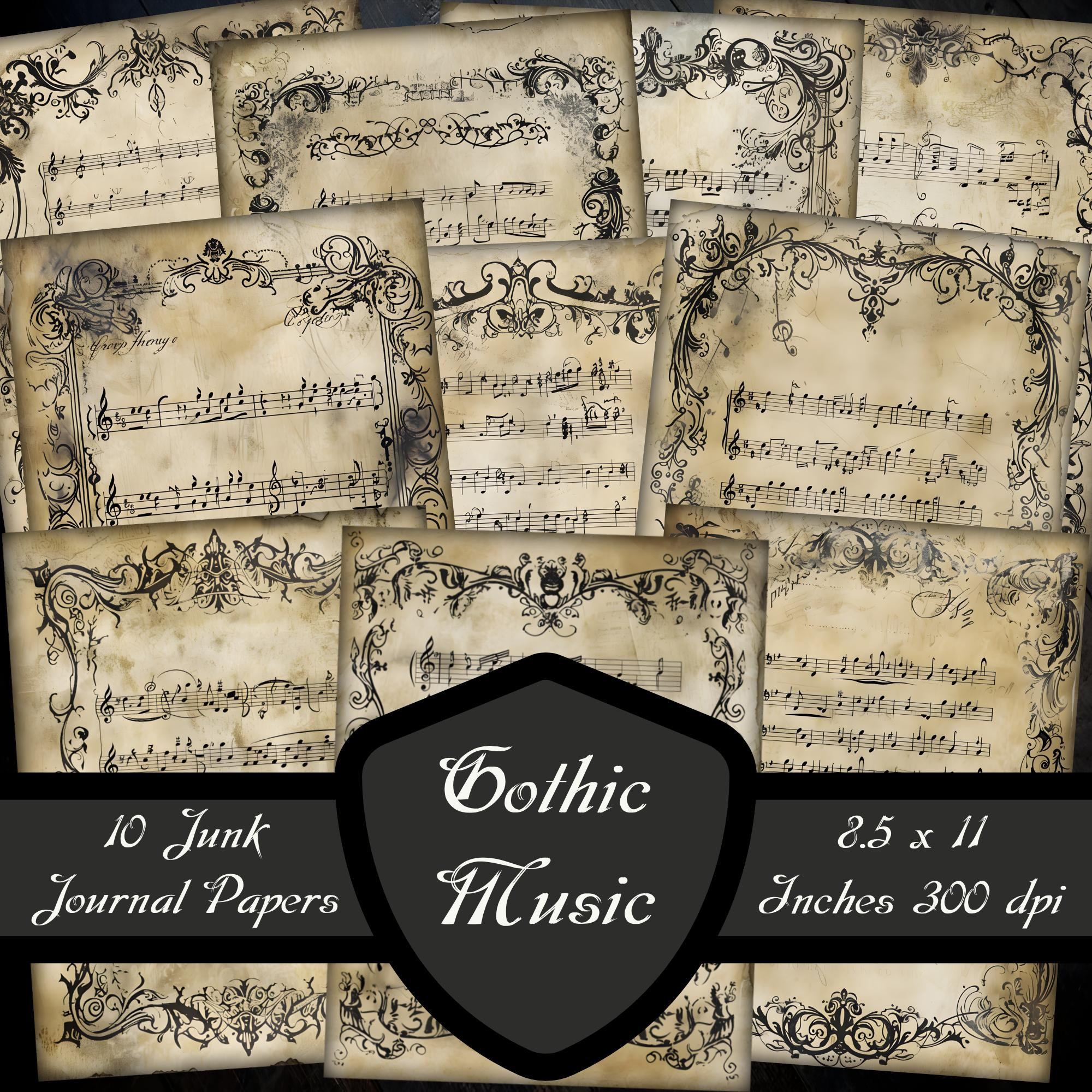 Gothic Music Sheets Junk Journal Papers, Dark Musical Scrapbook Pages ...