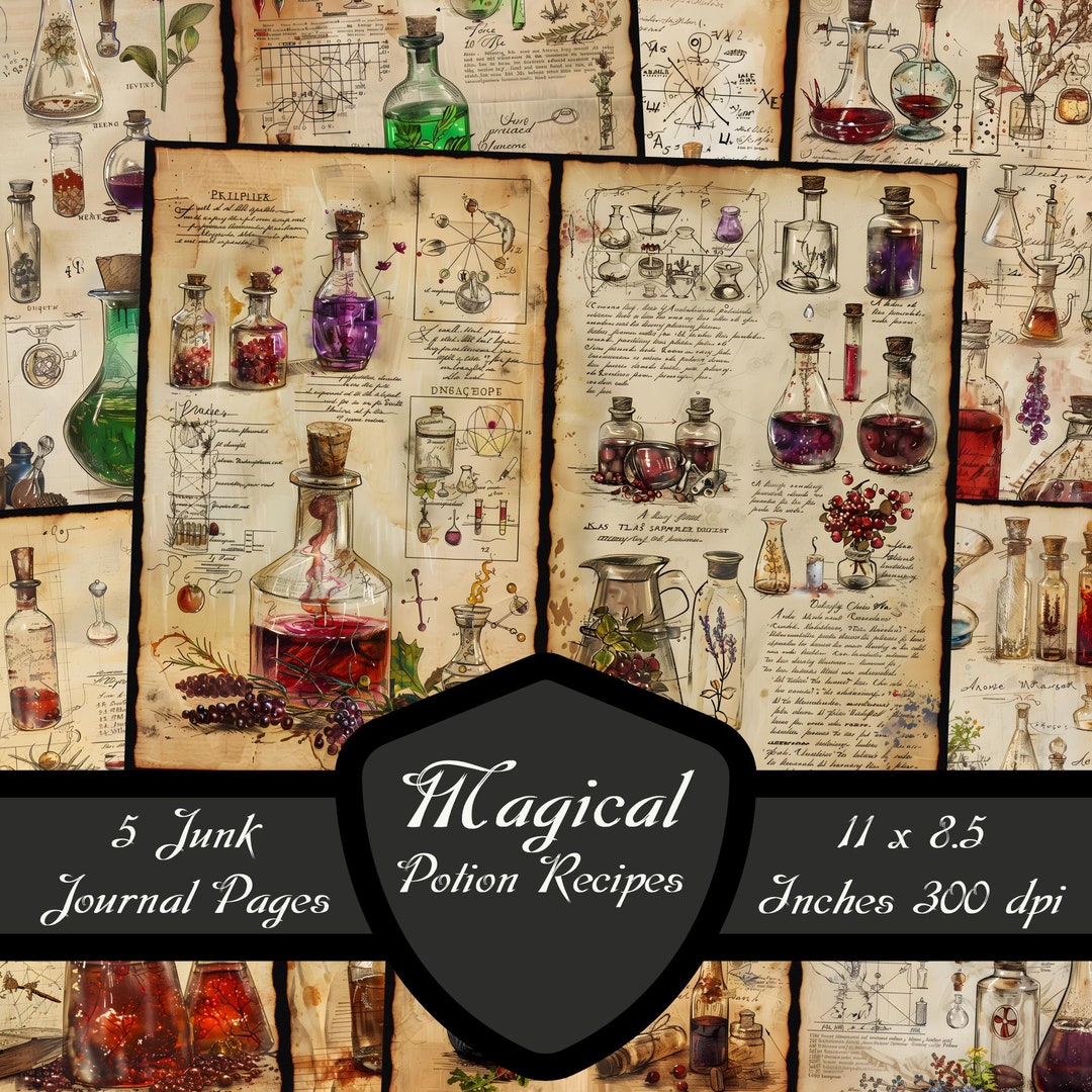 Magical Potion Recipes Junk Journal Pages, Apothecary Scrapbook Paper ...