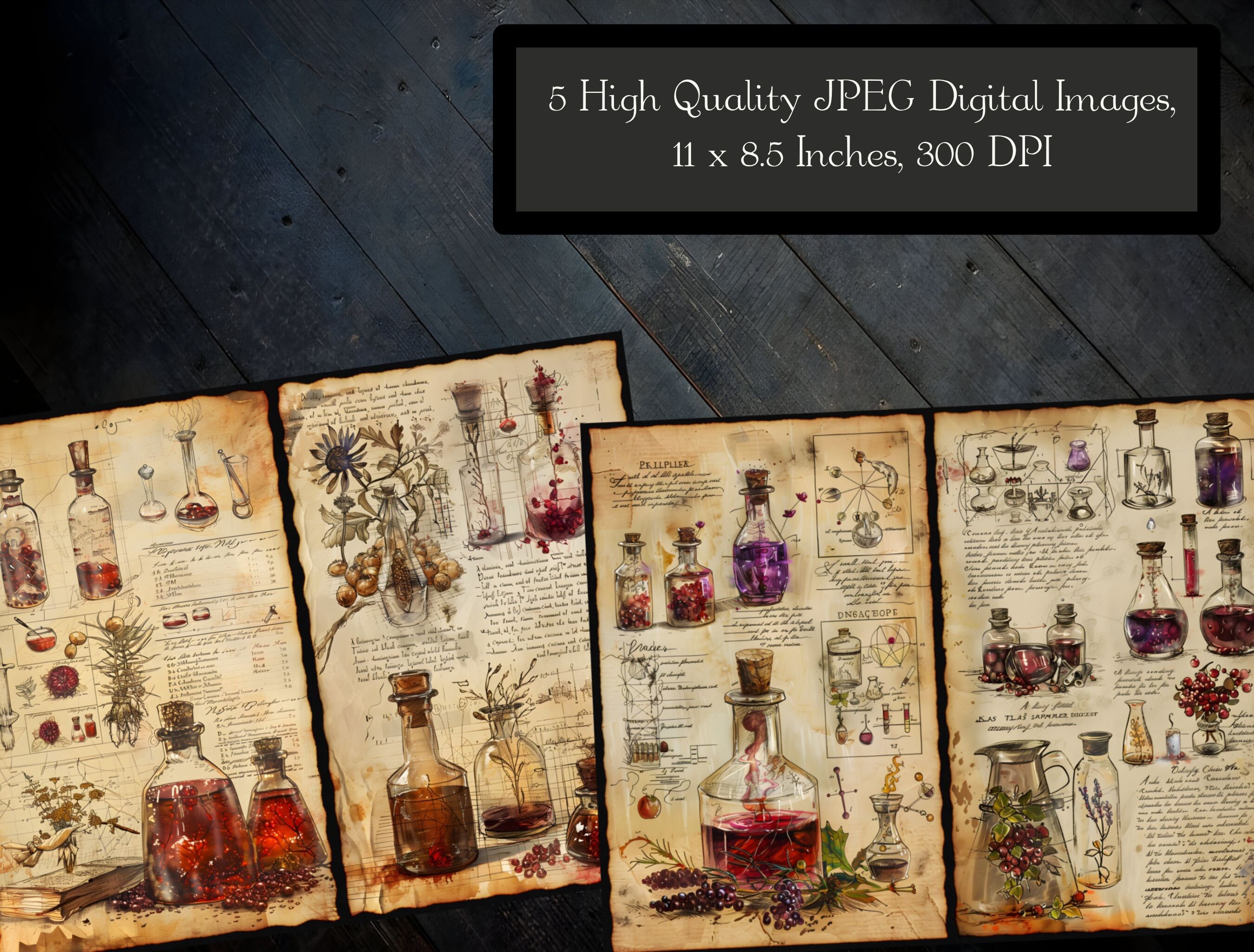 Magical Potion Recipes Junk Journal Pages, Apothecary Scrapbook Paper ...