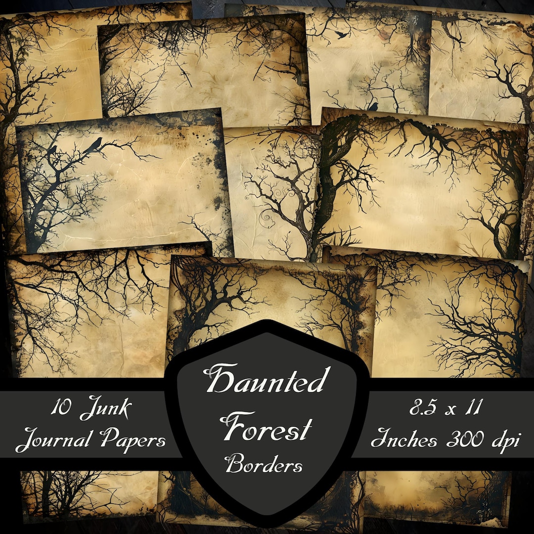 Haunted Forest Border Junk Journal Papers, Dark Dead Tree Scrapbook ...
