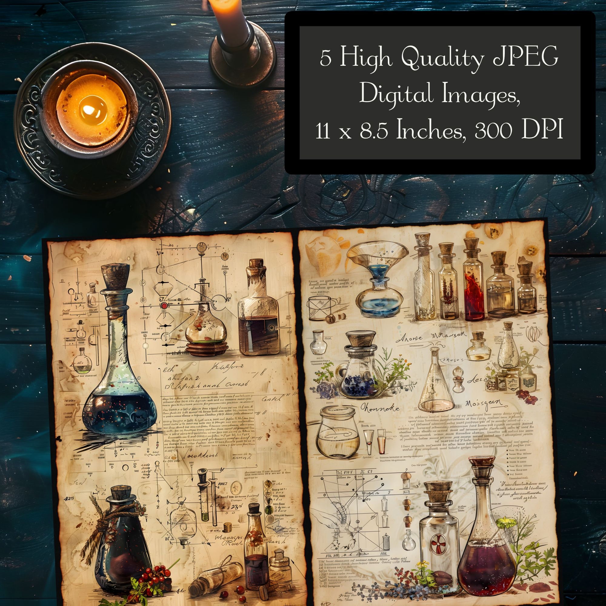 Magical Potion Recipes Junk Journal Pages, Apothecary Scrapbook Paper ...