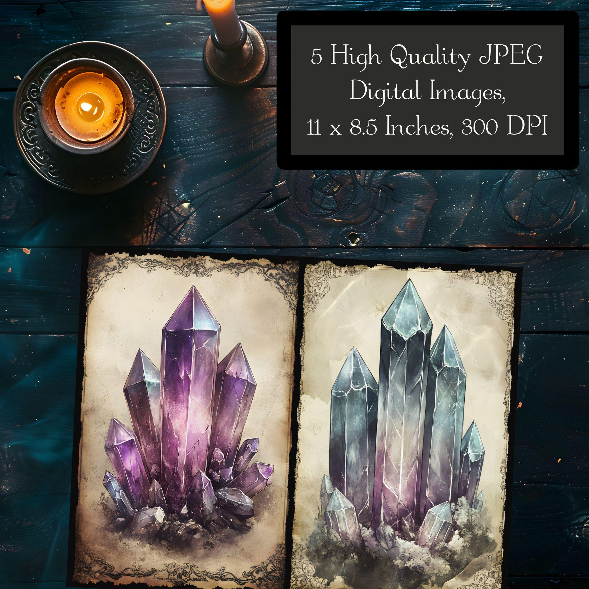 Mystic Crystal Junk Journal Pages, Magic Stones Scrapbook Papers Witchy ...