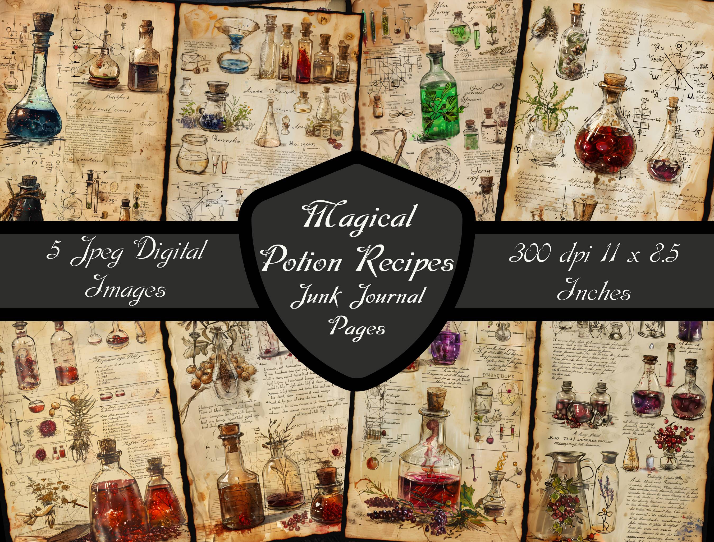 Magical Potion Recipes Junk Journal Pages, Apothecary Scrapbook Paper ...