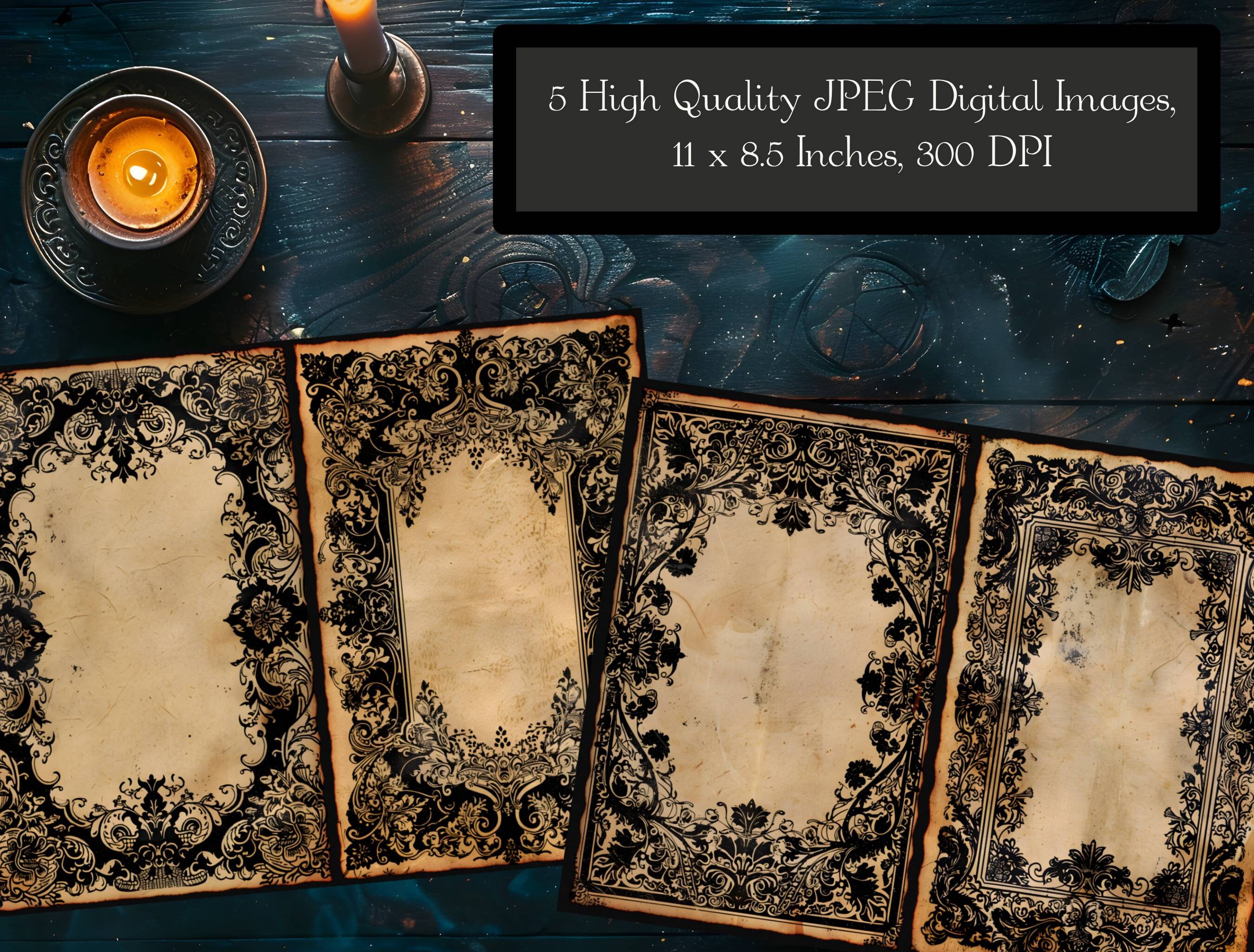 Gothic Blank Borders Junk Journal Pages, Dark Decorative Digital ...