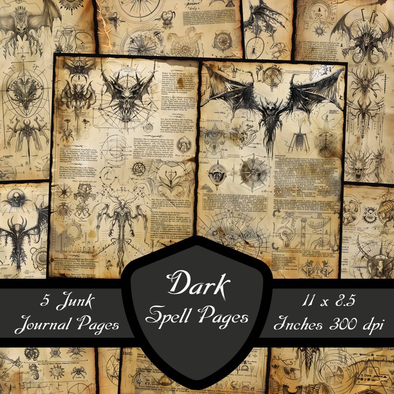 Dark Spell Junk Journal Pages, Monster Summon Scrapbook Paper Fantasy ...