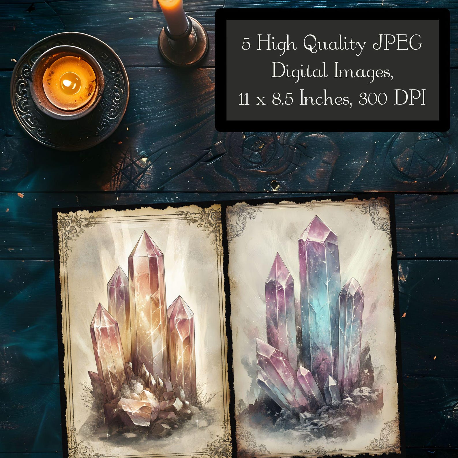 Mystic Crystal Junk Journal Pages, Magic Stones Scrapbook Papers Witchy ...