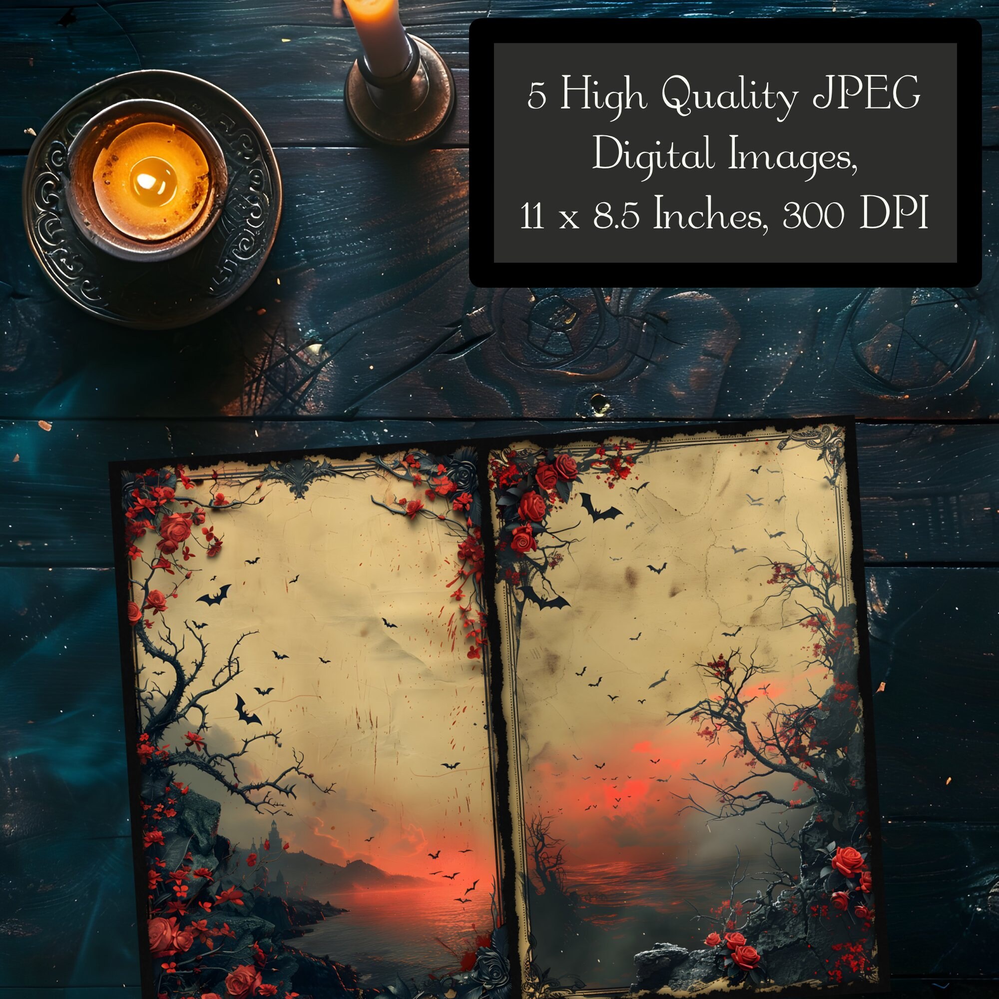 Vampire Border Junk Journal Pages, Dracula Frame Scrapbook Papers ...