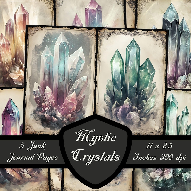Mystic Crystal Junk Journal Pages, Magic Stones Scrapbook Papers Witchy ...
