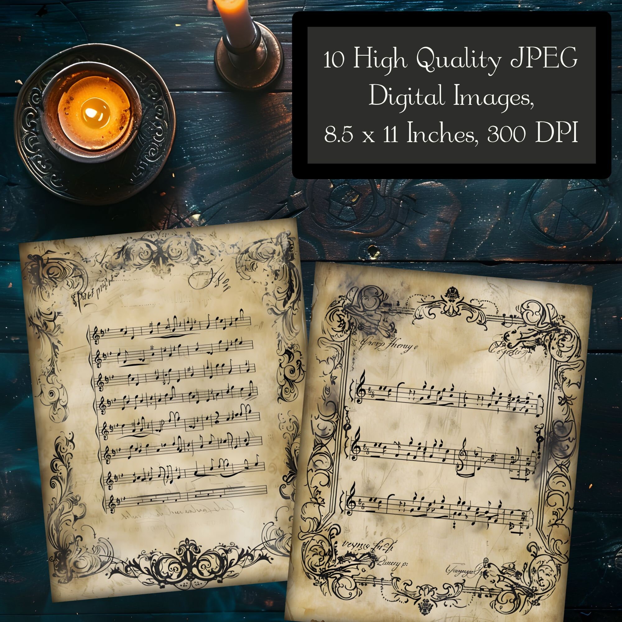 Gothic Music Sheets Junk Journal Papers, Dark Musical Scrapbook Pages ...