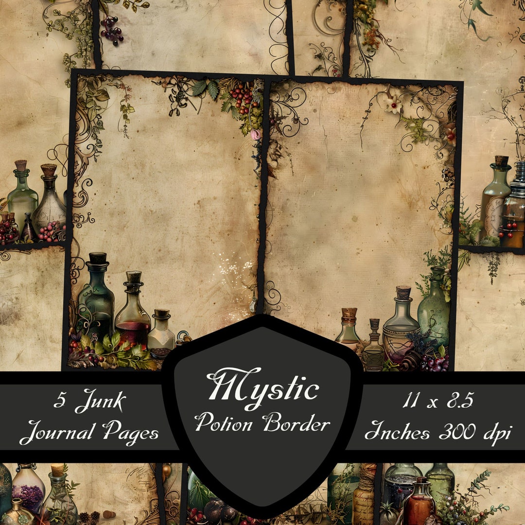 Mystic Potion Border Junk Journal Pages, Dark Apothecary Frame ...