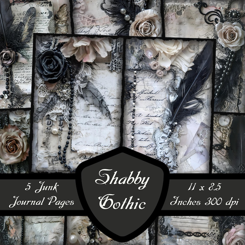 Shabby Gothic Junk Journal Pages, Dark Mixed Media Scrapbook Paper ...