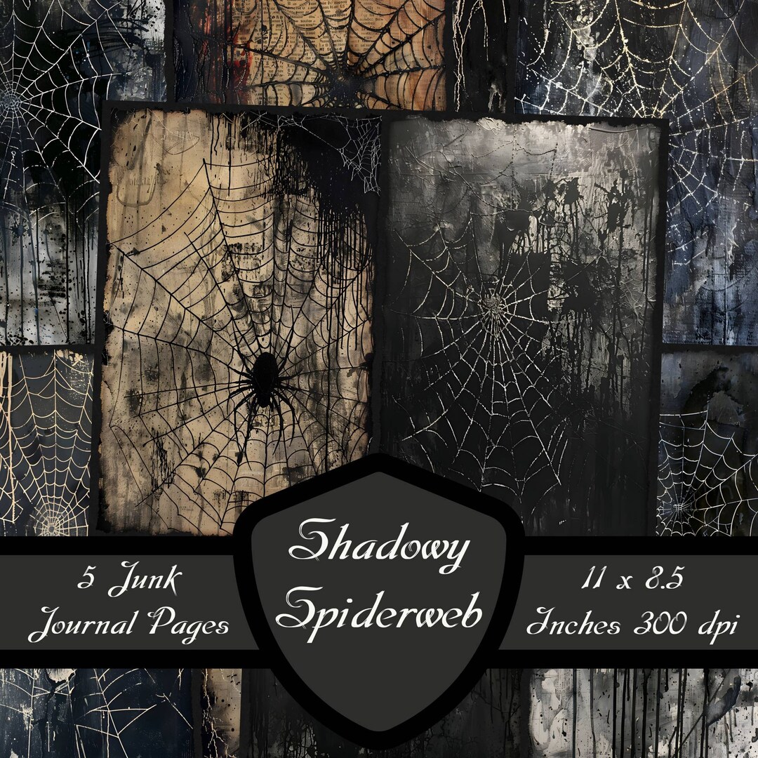 Shadowy Spiderweb Junk Journal Pages, Creepy Cobweb Scrapbook Paper ...