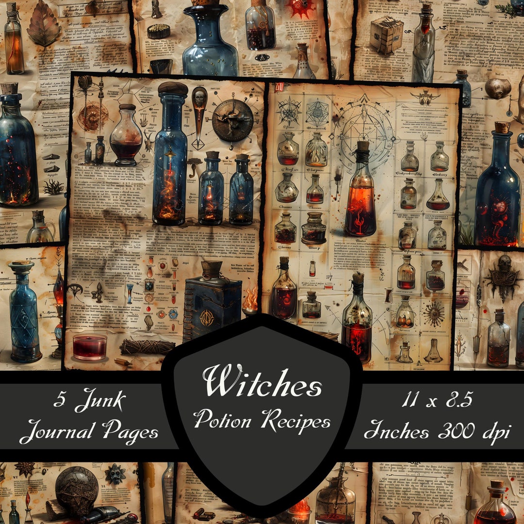 Witches Potion Recipes Junk Journal Pages, Mystic Potion Scrapbook ...