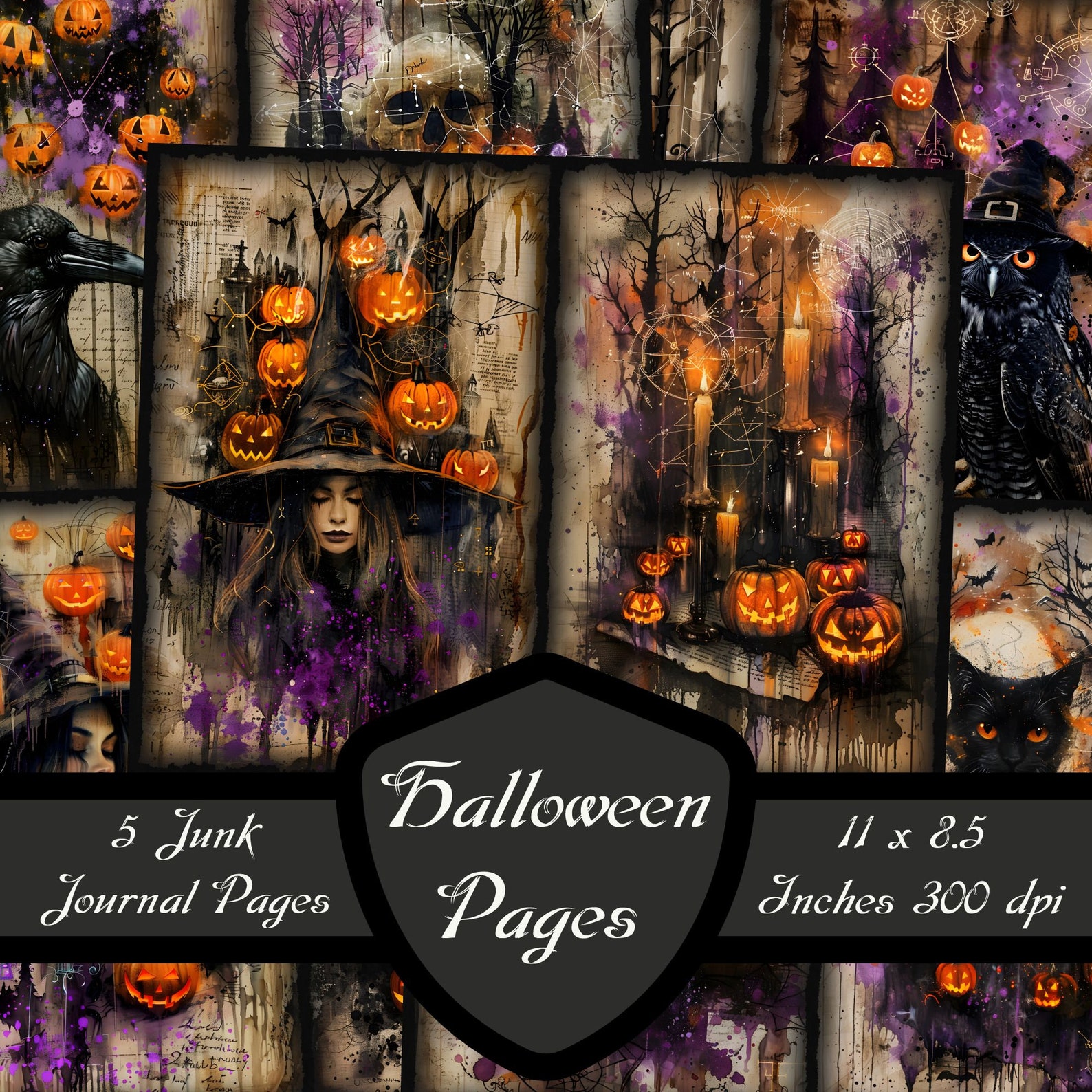 Halloween Junk Journal Pages, Spooky Season Scrapbook Papers Fall ...
