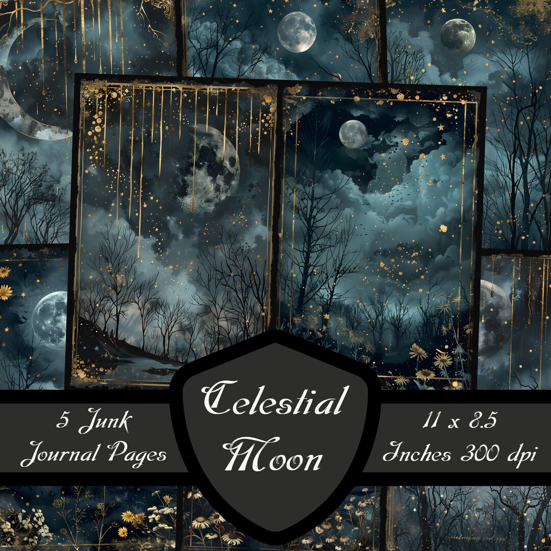 Celestial Moon Junk Journal Pages, Lunar Scrapbook Papers Night Sky ...