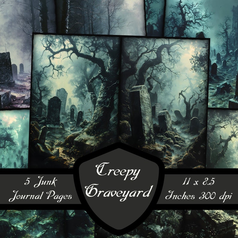 Creepy Graveyard Junk Journal Pages, Haunted Cemetery Scrapbook Paper ...