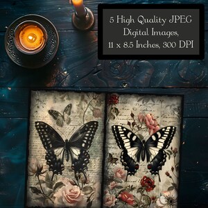 Dark Butterfly Junk Journal Pages, Gothic Butterflies Scrapbook Papers ...