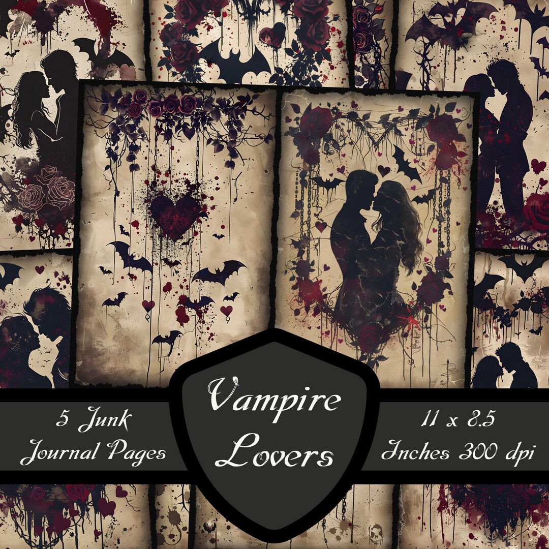 Vampire Lovers Junk Journal Pages, Gothic Romance Scrapbook Papers Dark ...