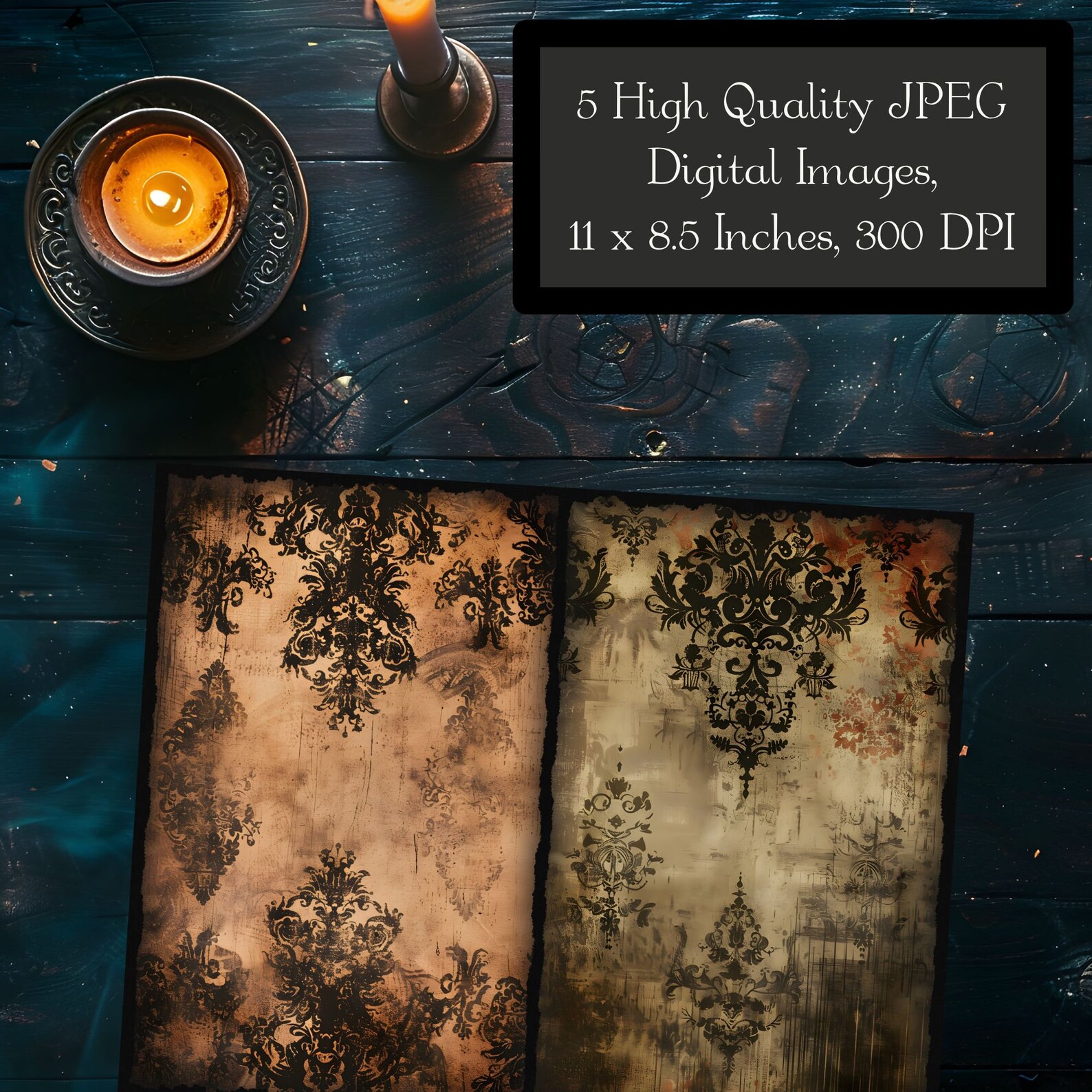Baroque Gothic Wallpaper Junk Journal Pages, Dark Pattern Background ...