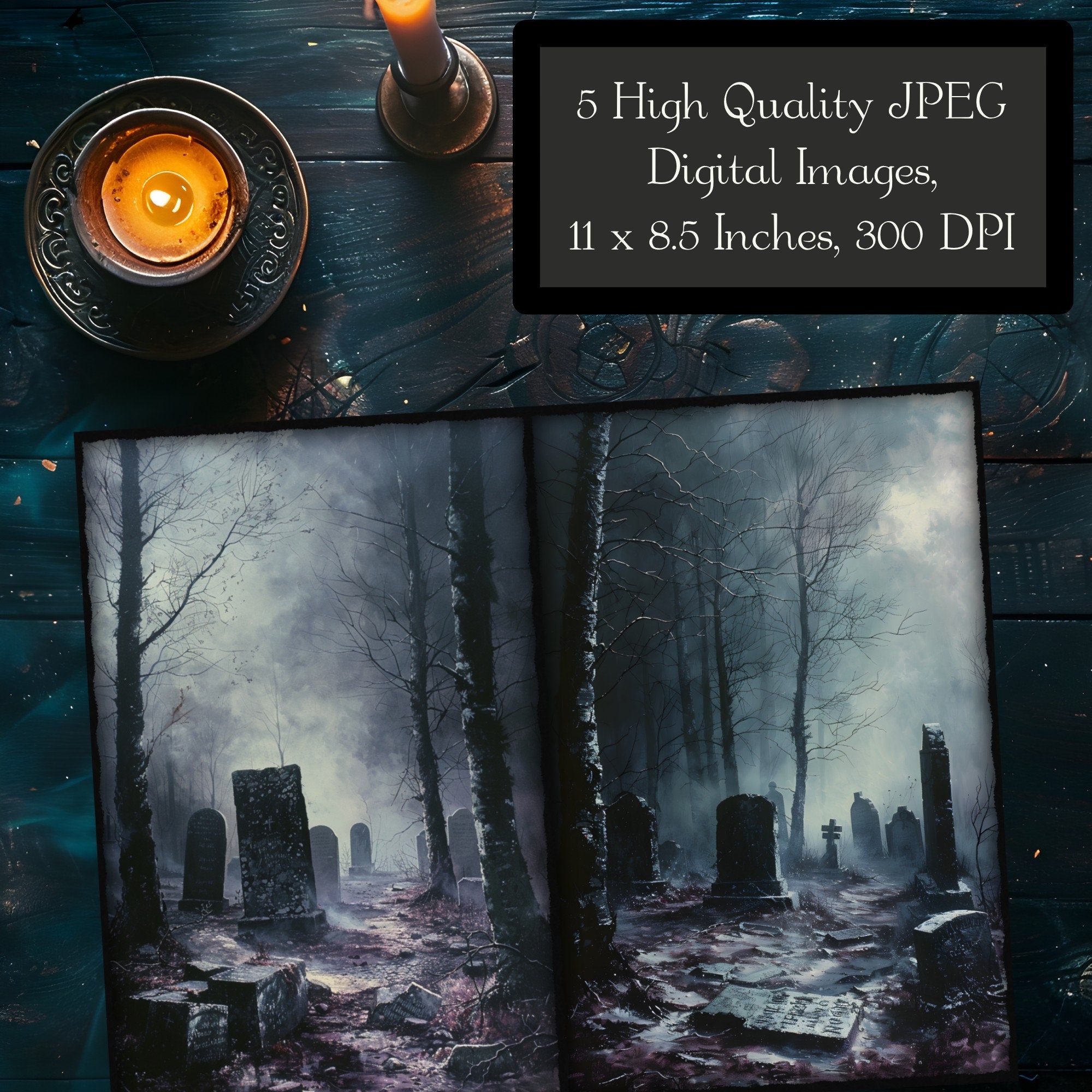 Creepy Graveyard Junk Journal Pages, Haunted Cemetery Scrapbook Paper ...