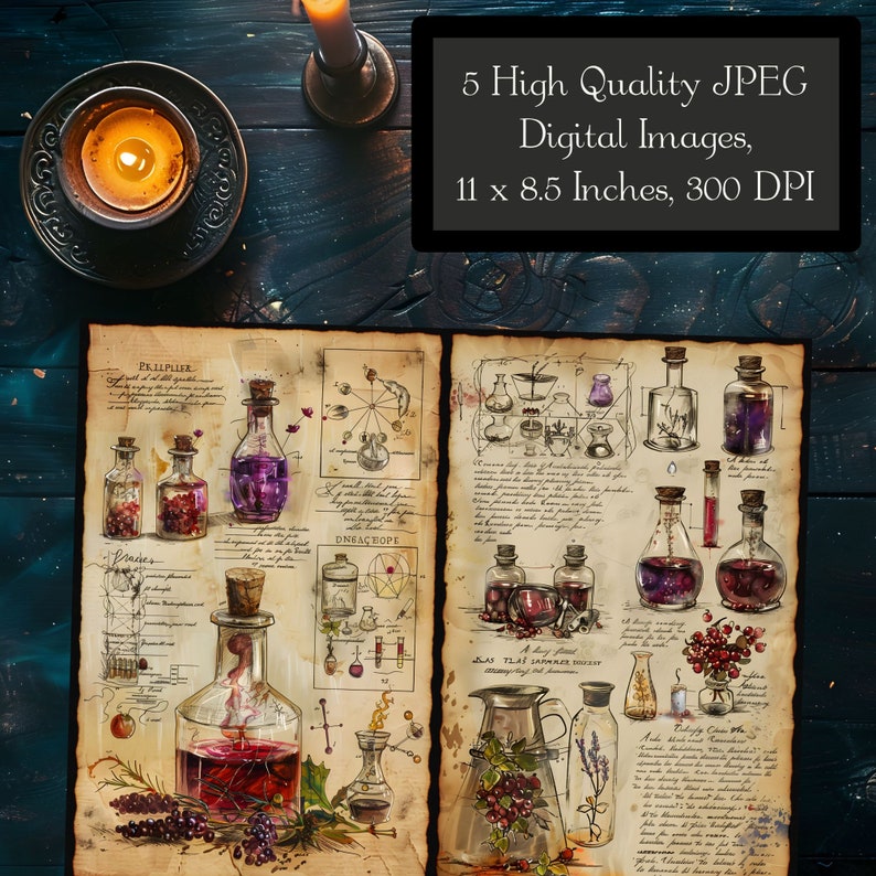 Magical Potion Recipes Junk Journal Pages, Apothecary Scrapbook Paper ...