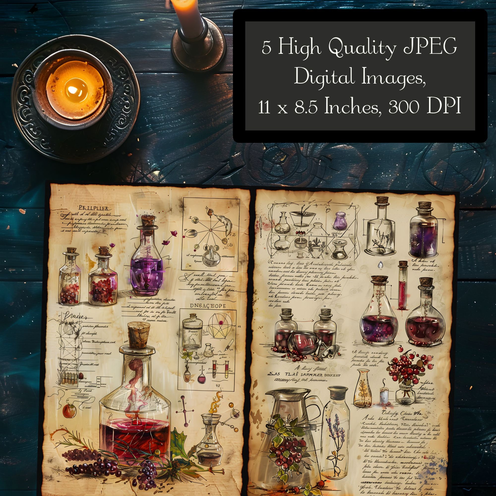 Magical Potion Recipes Junk Journal Pages, Apothecary Scrapbook Paper ...