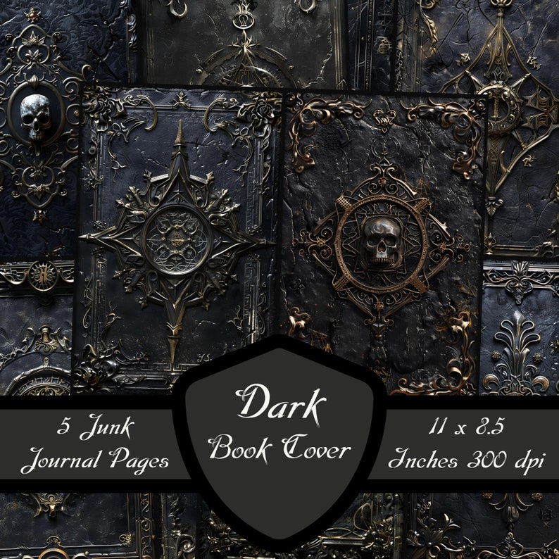 Dark Book Cover Junk Journal Pages, Gothic Tome Scrapbook Papers ...