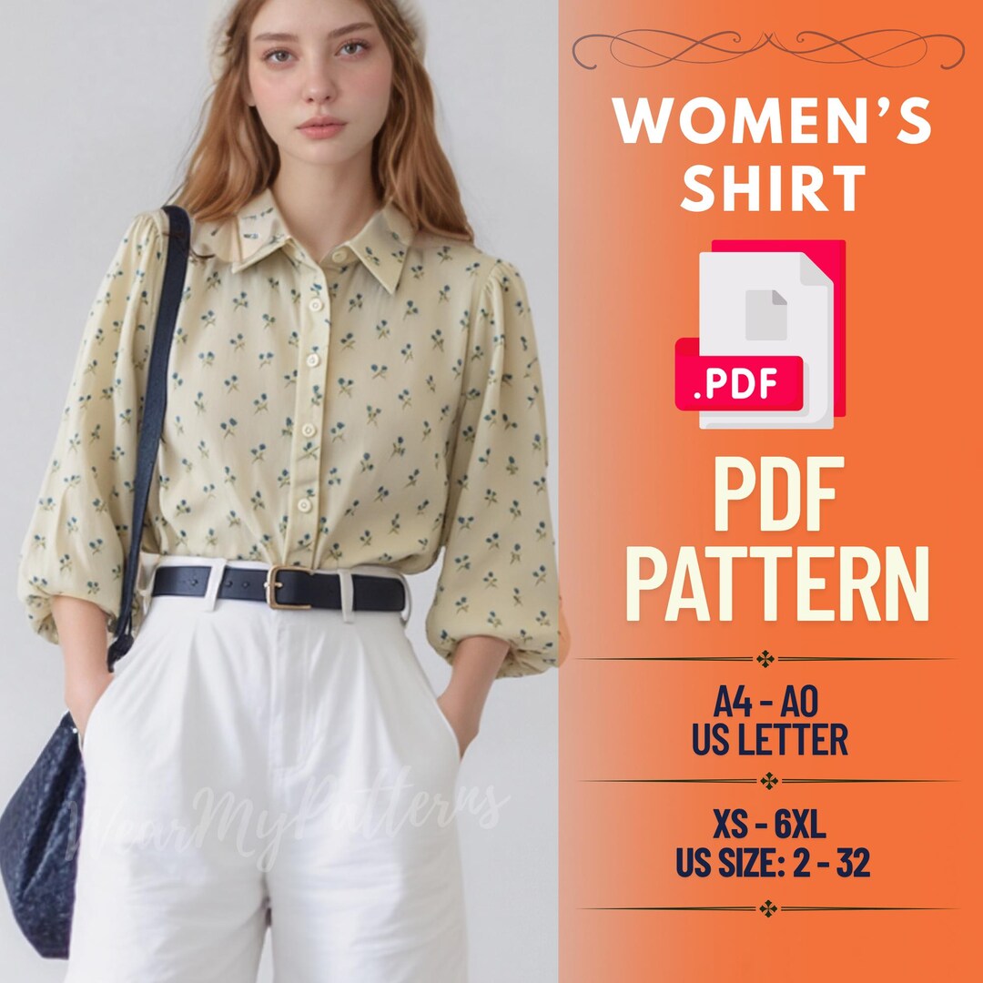 Women’s Lantern Blouse PDF Sewing Pattern - Puff Sleeve Chic Collar XS ...