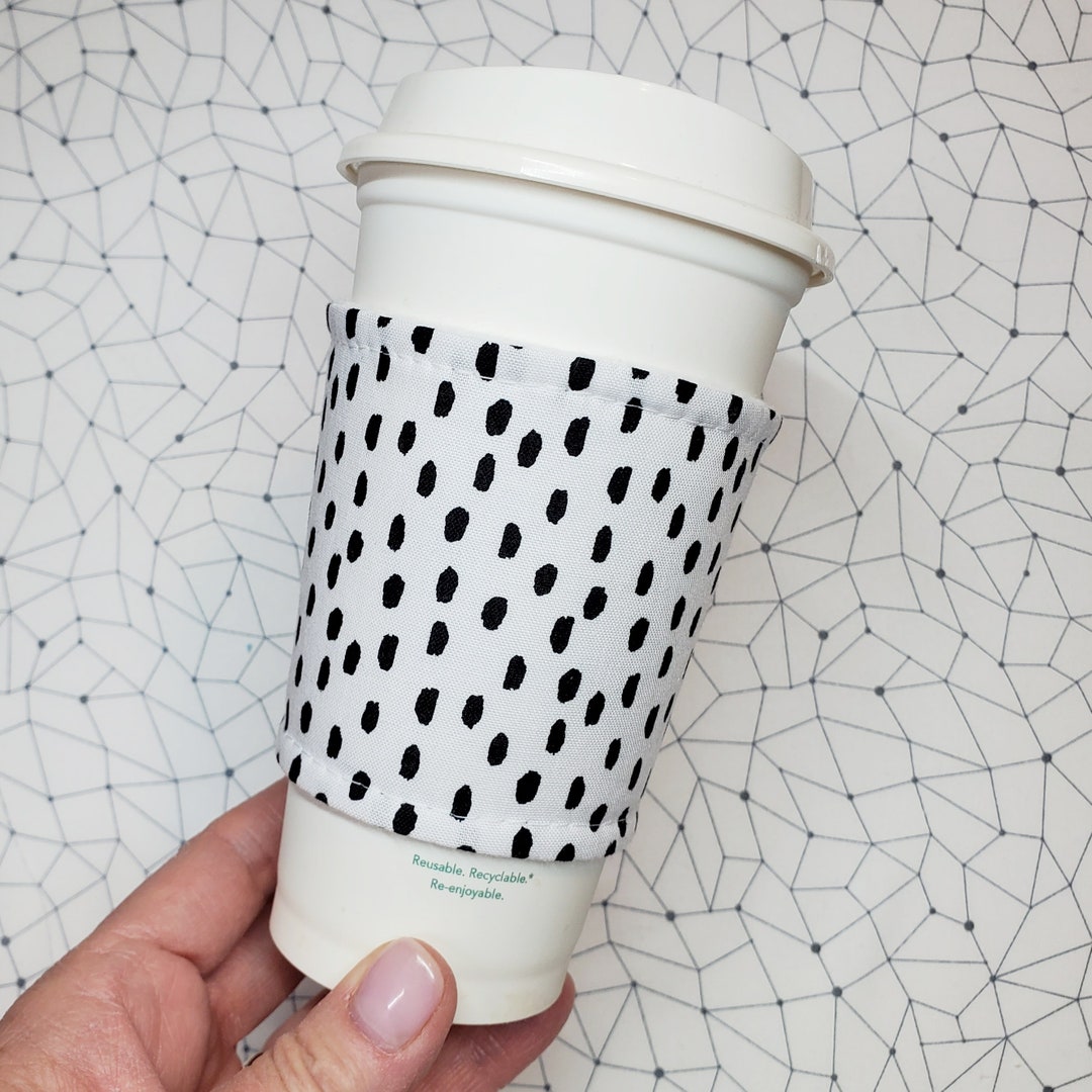 Hot or Iced Fabric Coffee Cozy / Cup Sleeve / Coffee Cuff / Black and ...