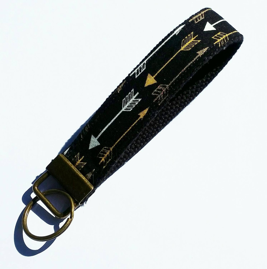 Wrist Lanyard - Key Lanyard - Key Fob - Fabric Key Ring -- Gold and ...