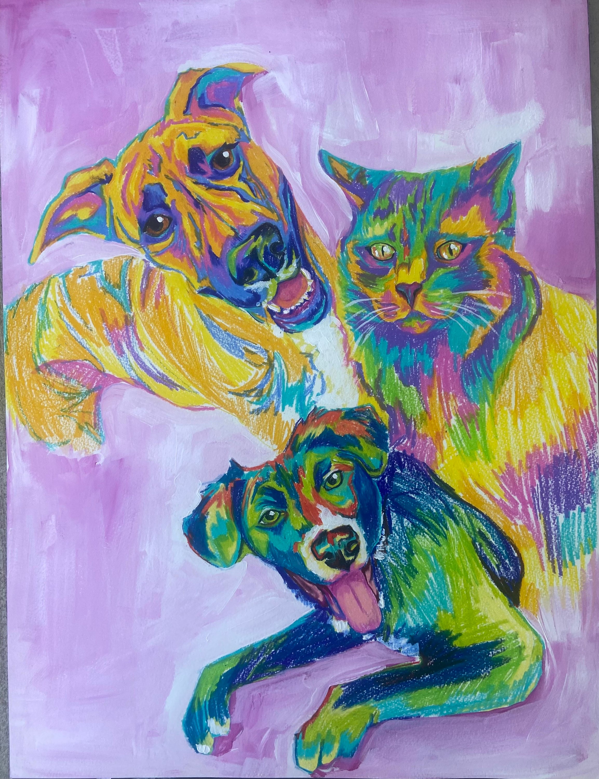 Hand Drawn, Custom Dog Portrait, Impressionistic, Colorful, Pet ...