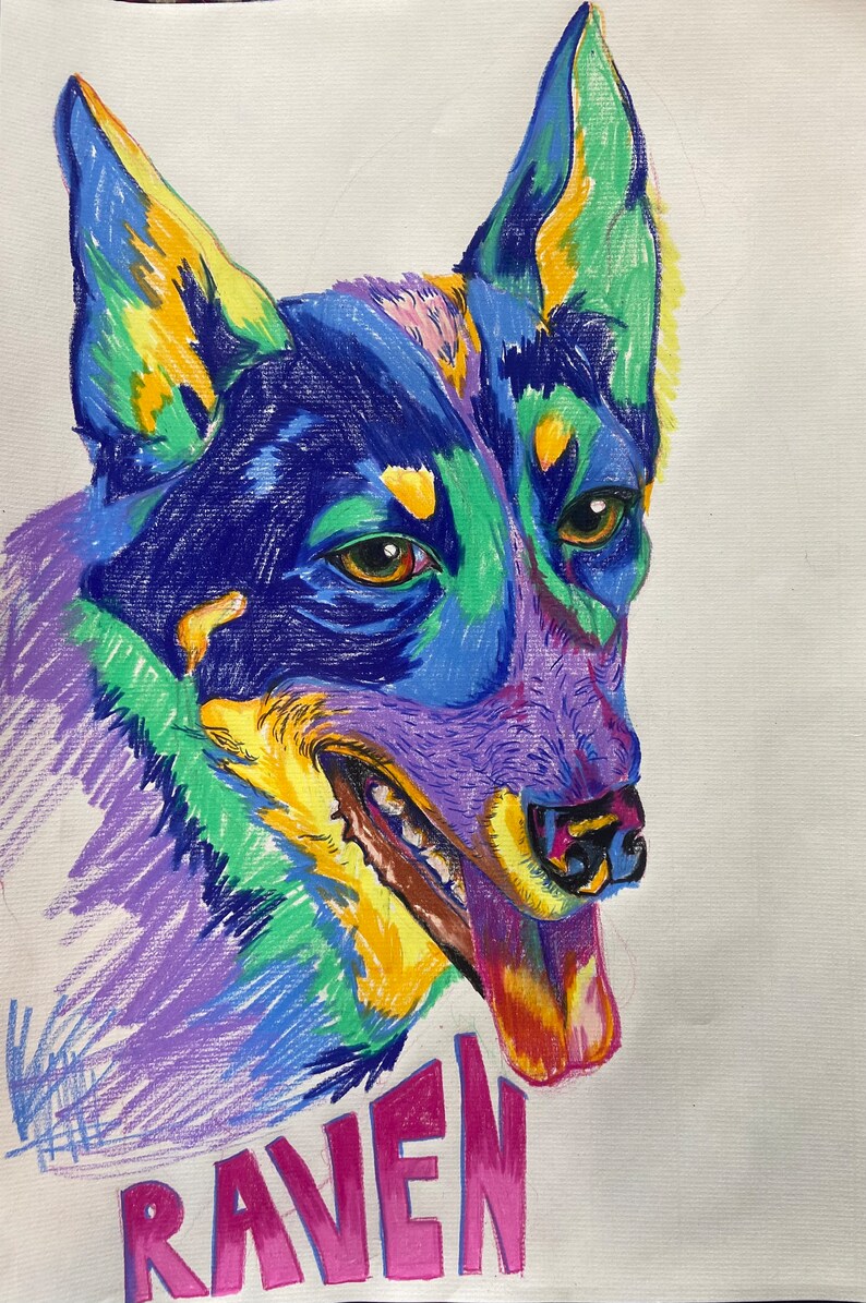 Hand Drawn, Custom Dog Portrait, Impressionistic, Colorful, Pet ...