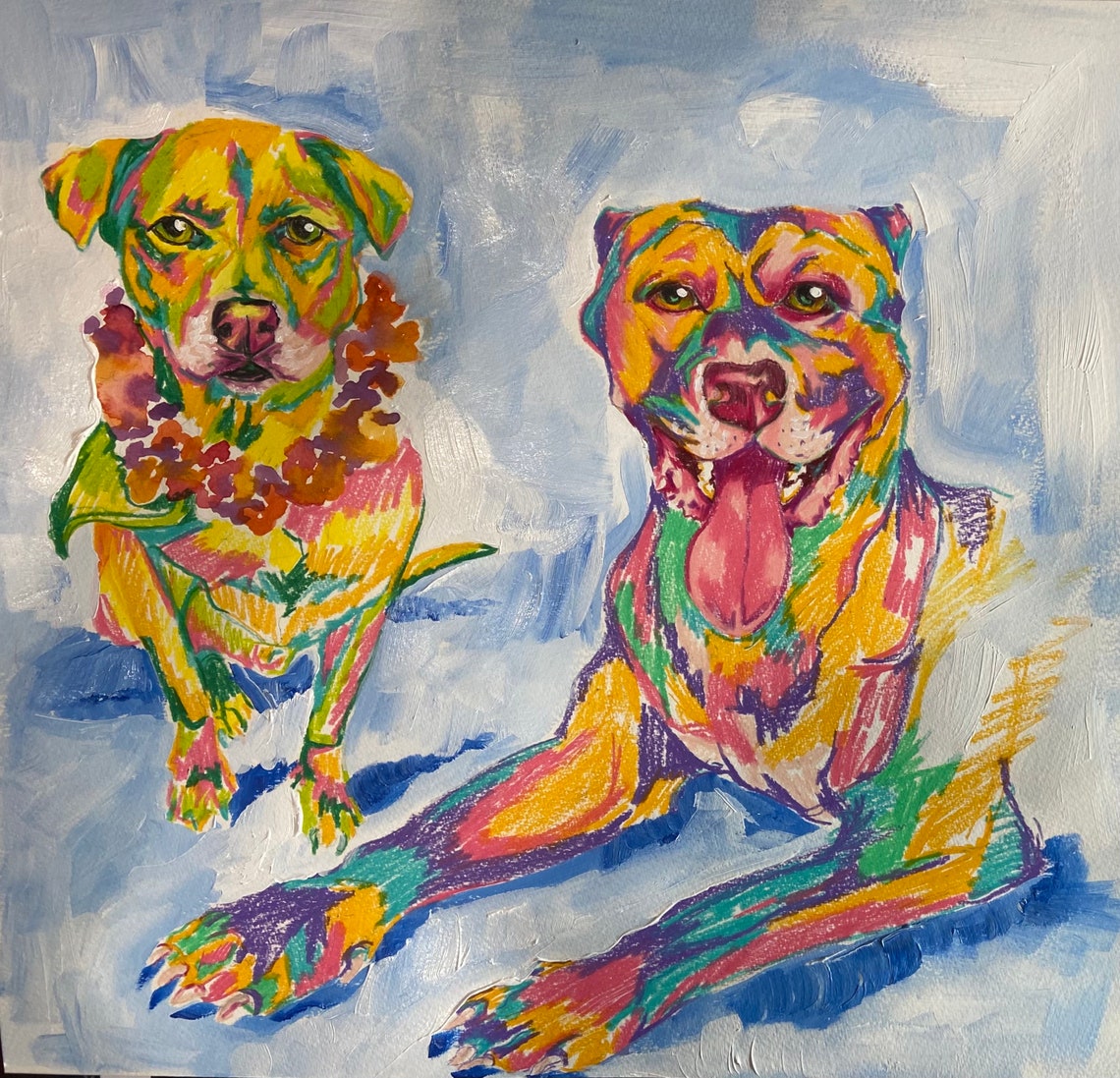 Hand Drawn, Custom Dog Portrait, Impressionistic, Colorful, Pet ...