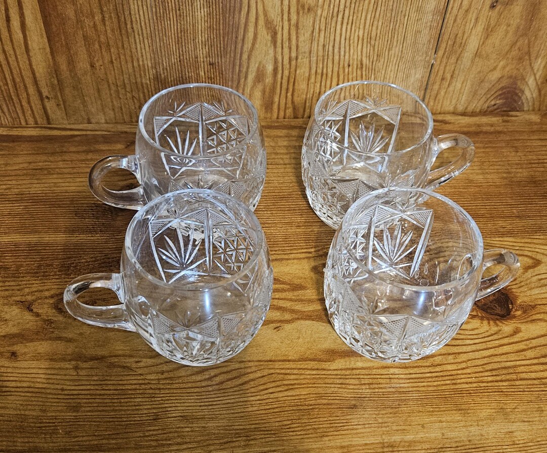 Vintage Cut Glass Punch Cups Set of 4 Etched Glass - Etsy