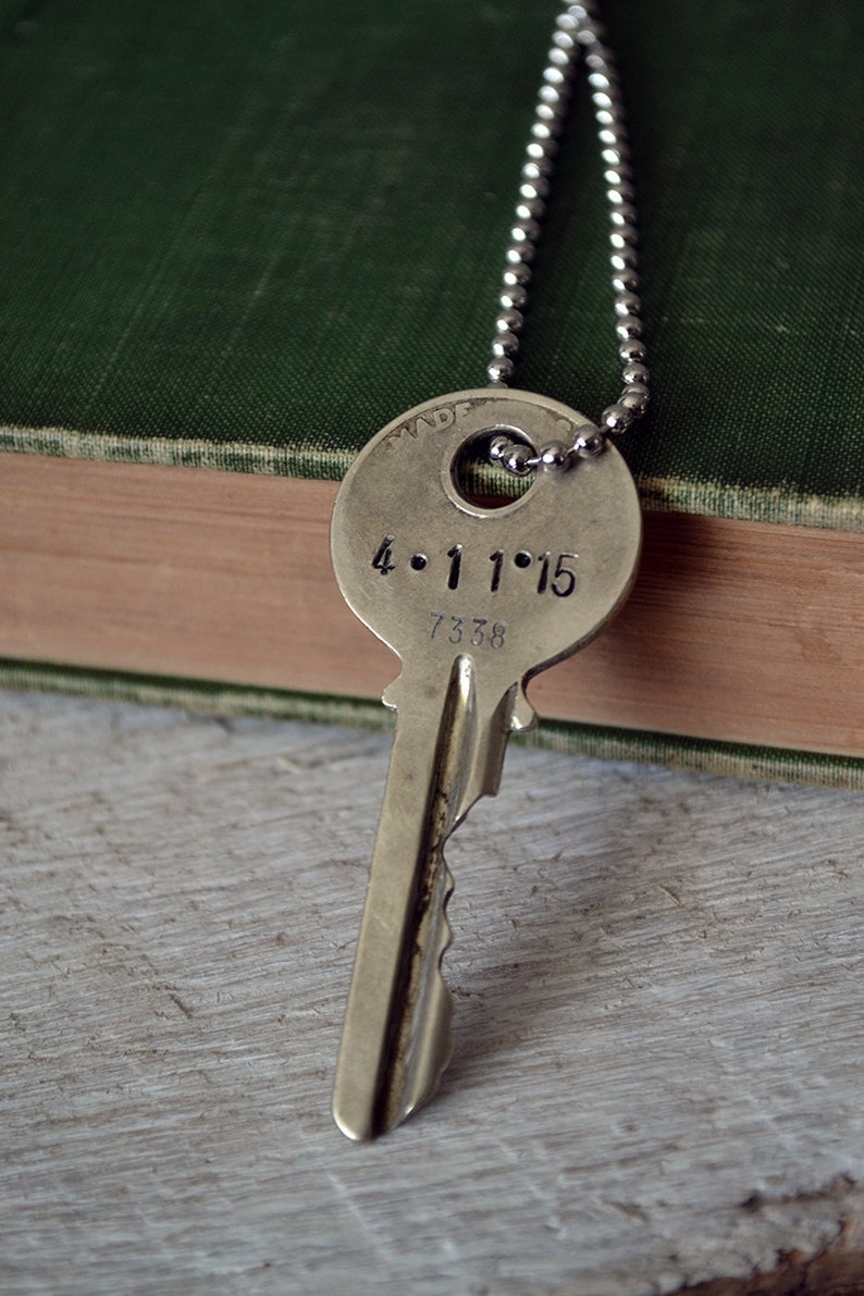 Custom Date Key Necklace Hand-stamped Key Personalized Key - Etsy