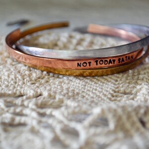 Not Today Satan - Mantra Bracelet - Hand Stamped Cuff - Handstamped ...