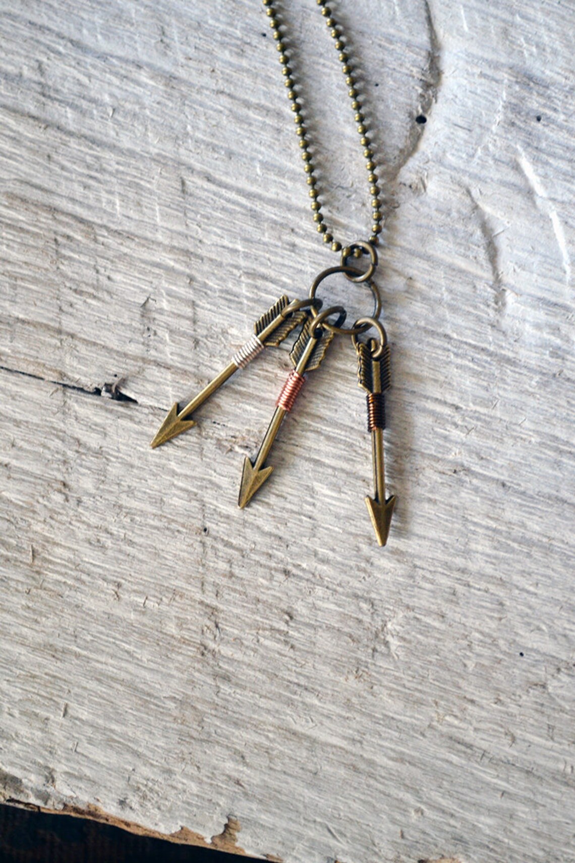 Huntress Triple Arrow Necklace - Wire Wrapped Arrow Necklace - Tribal ...