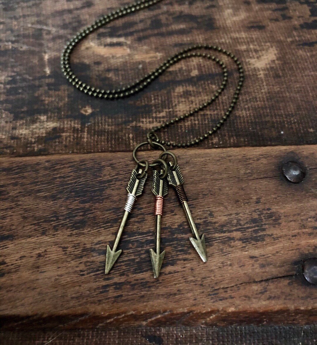 Huntress Triple Arrow Necklace - Wire Wrapped Arrow Necklace - Tribal ...