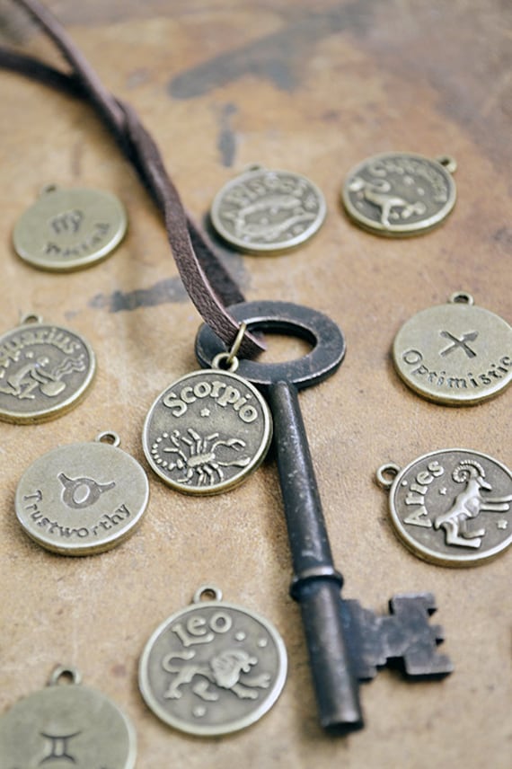 Zodiac Key Necklace Horoscope Key Necklace Skeleton Key | Etsy