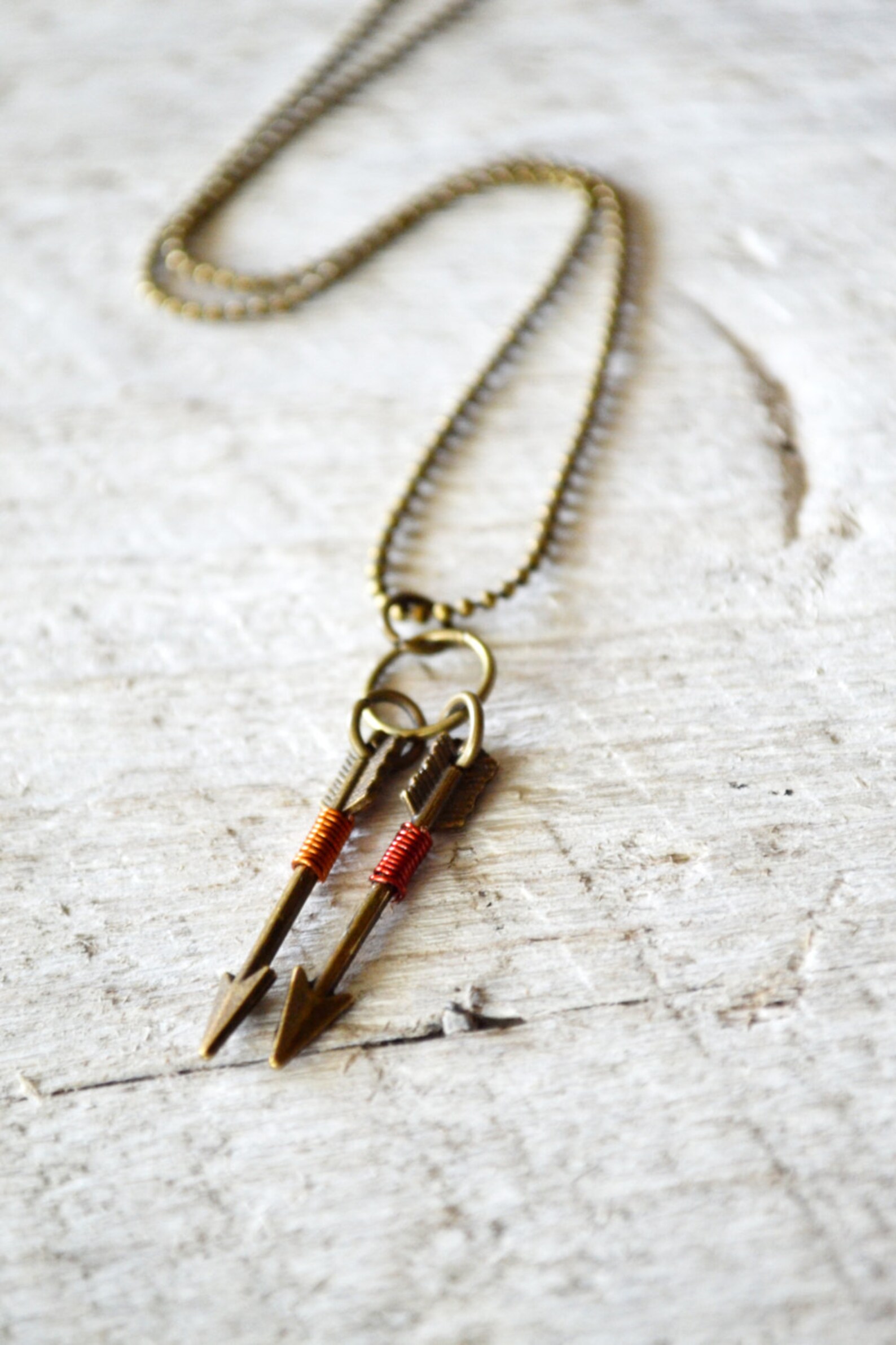 Huntress Double Arrow Necklace - Wire Wrapped Arrow - Brass Arrow ...