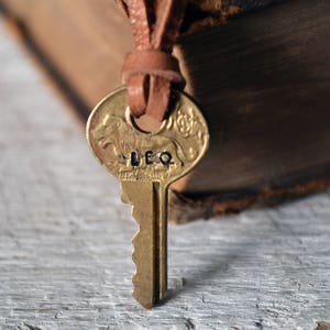 Leo Key - Vintage Key Necklace - Brass Lion Key - Masterlock Key ...