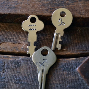 Zodiac Key Necklace - Hand Stamped Key - Zodiac Jewelry - Mens Zodiac ...