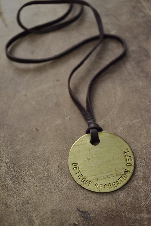 Vintage Brass Detroit Recreation Department Tag on Deerskin - Etsy