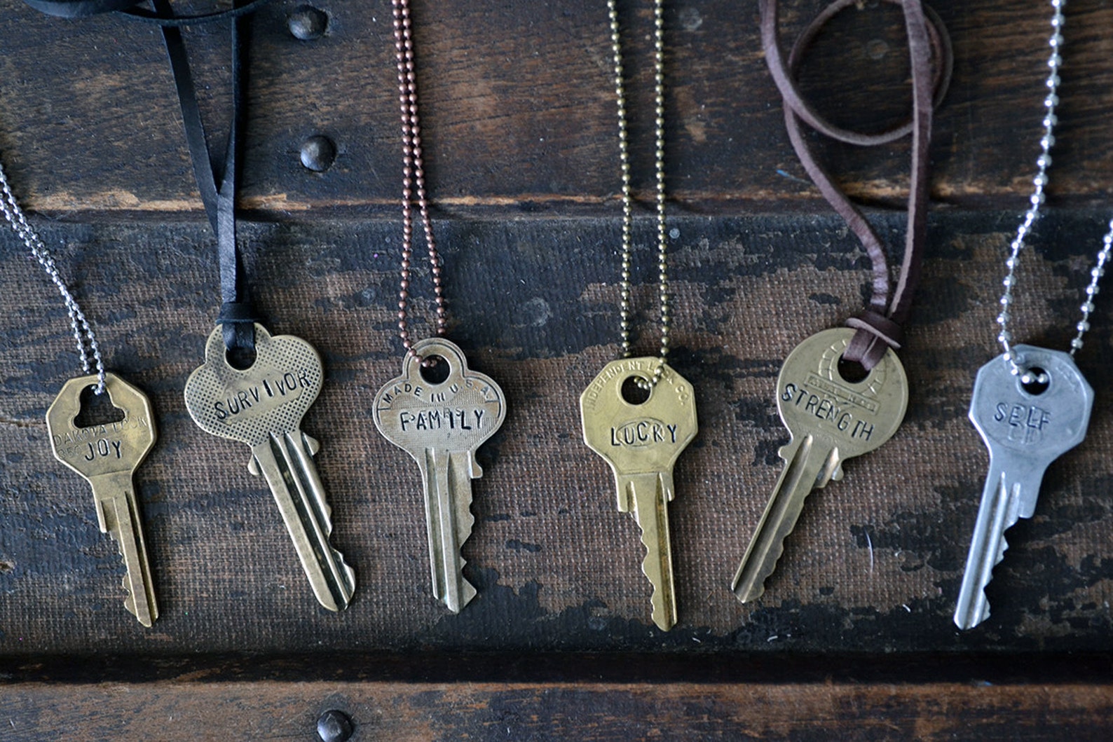 Key Necklace Hand Stamped Key Custom Word Key - Etsy