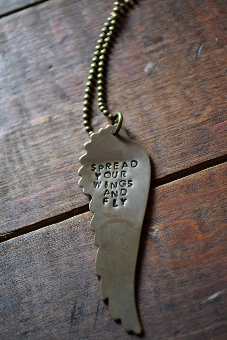 Spread Your Wings and Fly Hand Stamped Necklace Brass - Etsy