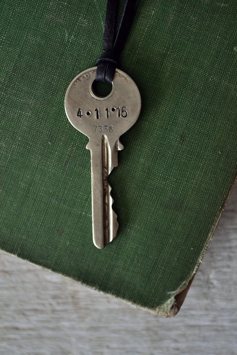 Custom Date Key Necklace Hand-stamped Key Personalized Key - Etsy