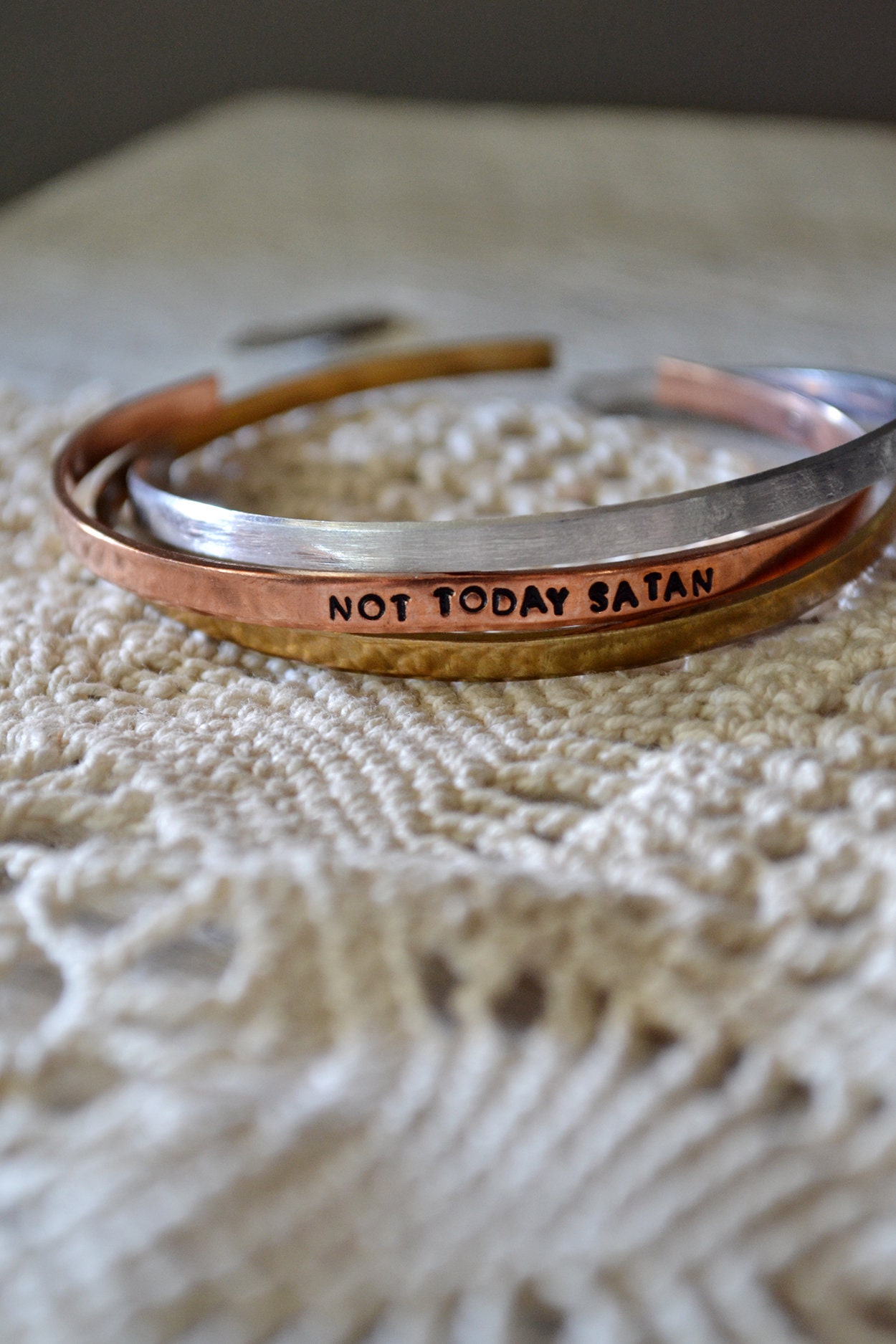 Not Today Satan - Mantra Bracelet - Hand Stamped Cuff - Handstamped ...