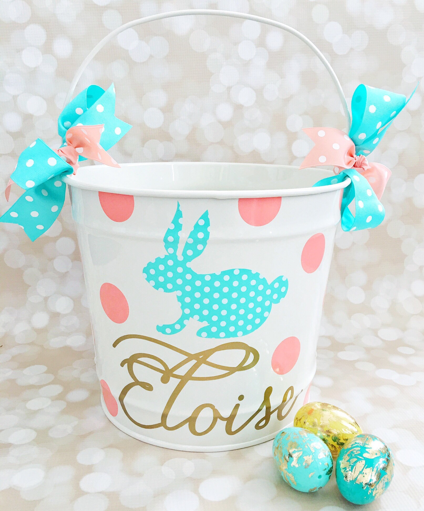 Personalized Easter Bucket for Girls Elegant Bunny Easter | Etsy
