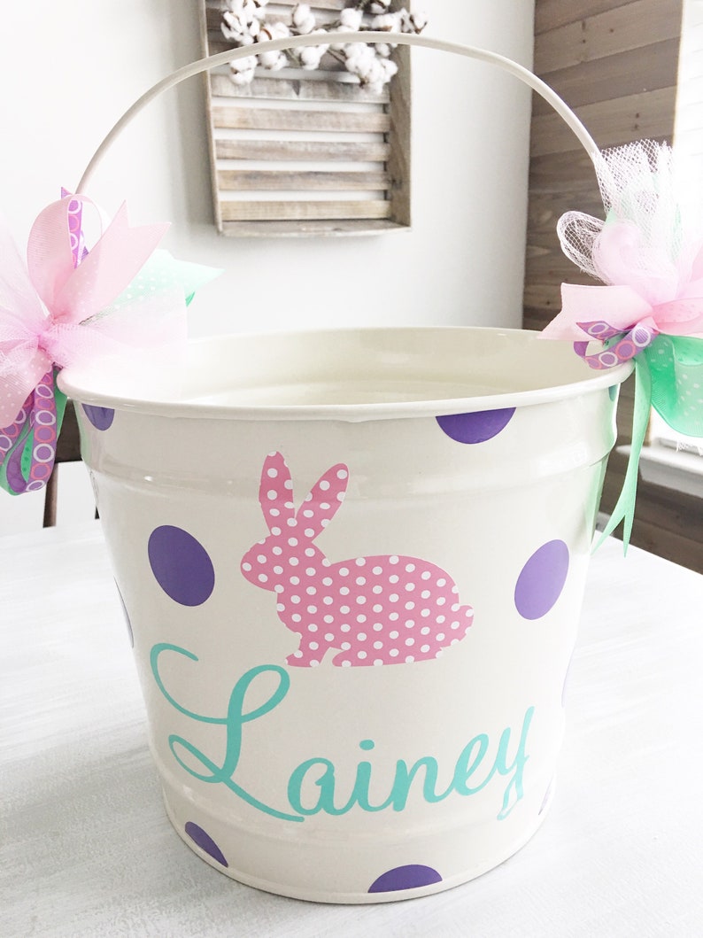 Personalized Easter Bucket for Girls Elegant Bunny Easter | Etsy